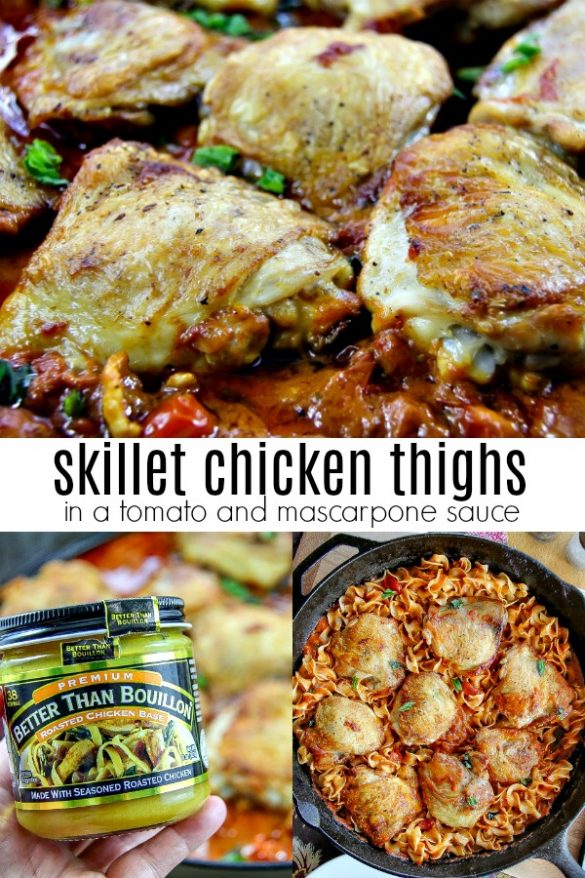 Skillet Chicken Thighs In a Tomato Mascarpone Sauce | Tonya Staab