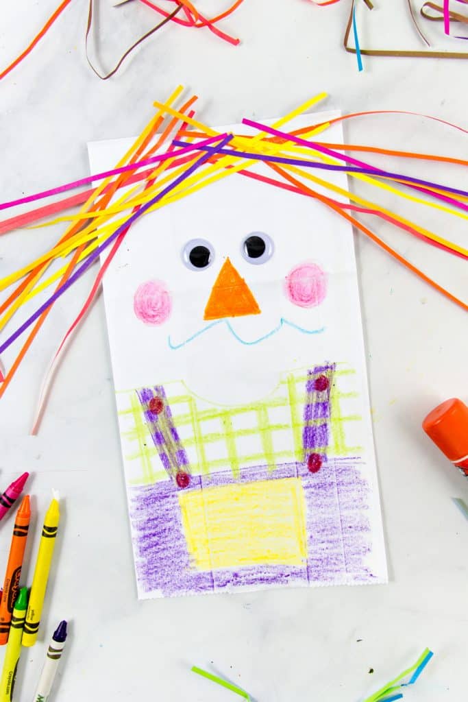 Colorful Paper Bag Scarecrow Puppet Craft for Kids | Tonya Staab