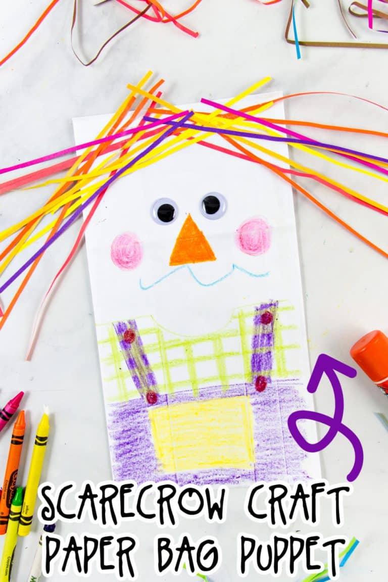 Colorful Paper Bag Scarecrow Puppet Craft for Kids | Tonya Staab